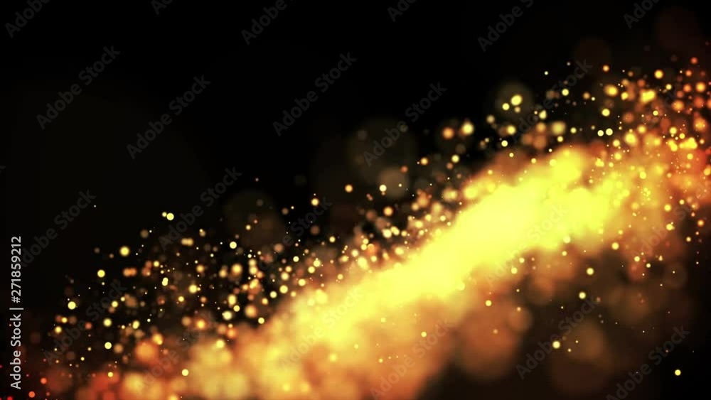 gold particles in liquid float and glisten. Background with glittering ...