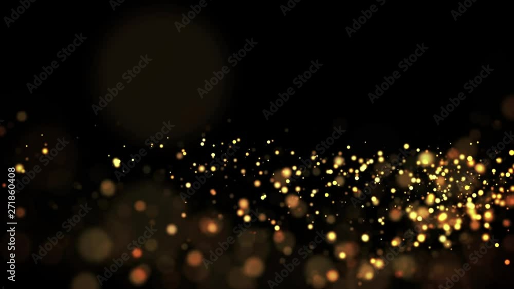gold particles in liquid float and glisten. Background with glittering ...
