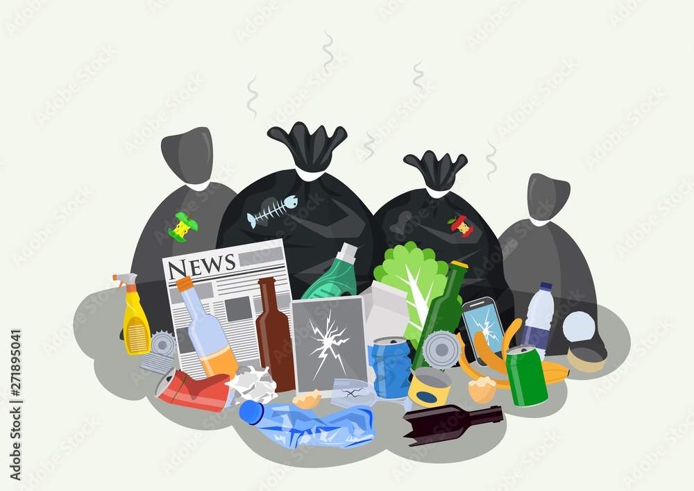 Garbage dump with rubbish bin for recycling. Different types of waste ...