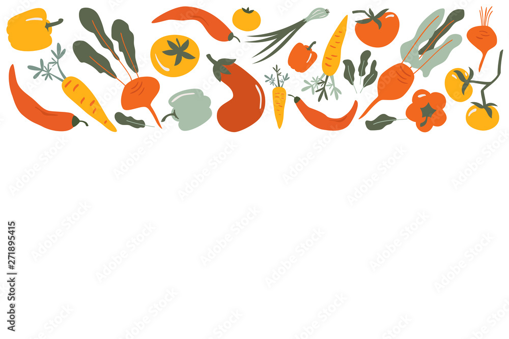 Food vector border frame of Flat hand drawn vegetables background for ...
