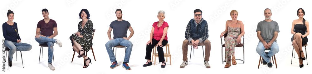 group of people sitting on white background Stock Photo | Adobe Stock