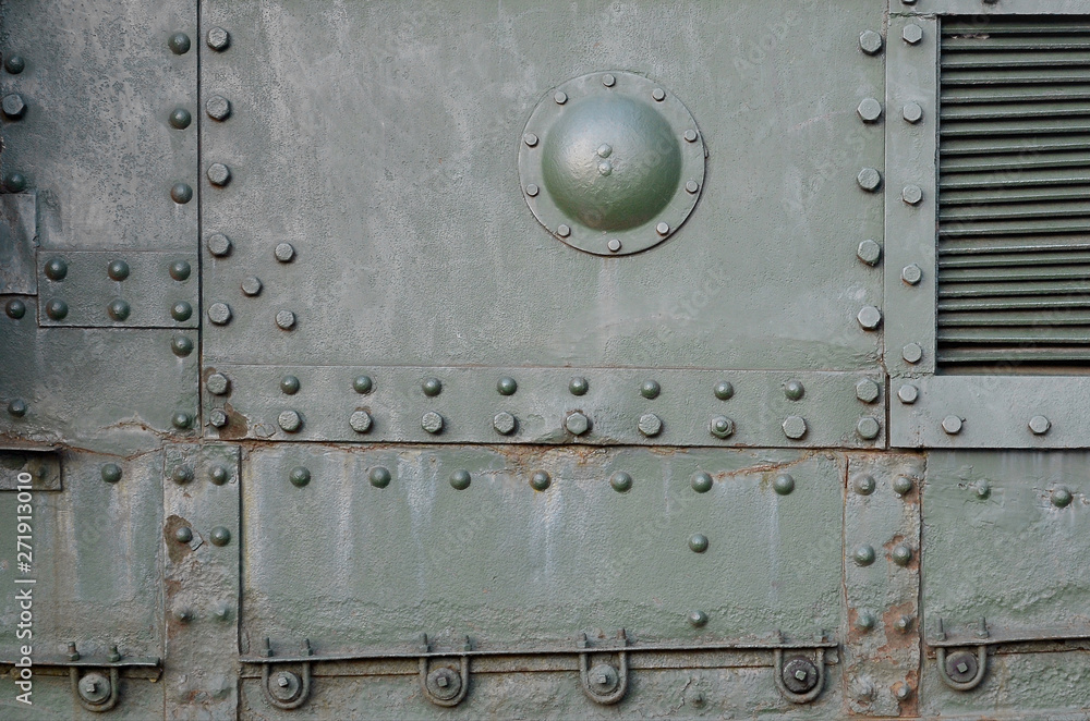 Texture of tank side wall, made of metal and reinforced with a ...