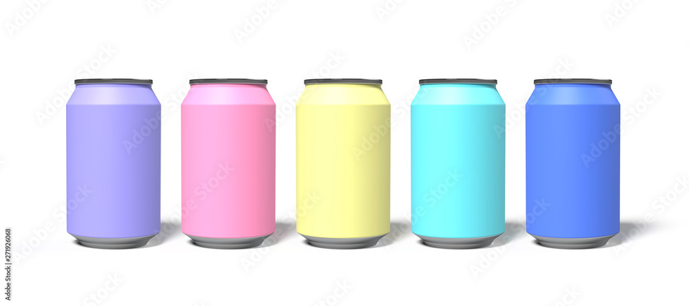 Multi-colored 12 oz soda or beer cans on a white. Isolated cartoon ...