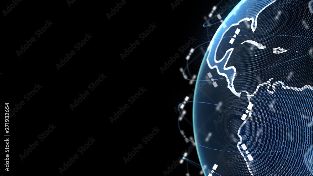 Digital earth data globe - abstract 3D rendering satellites starlink ...