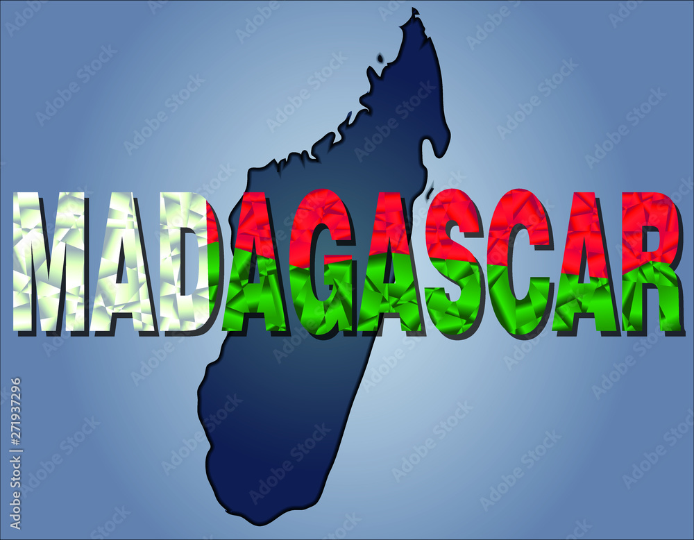 The contours of territory of Madagascar and Madagascar word in colours ...