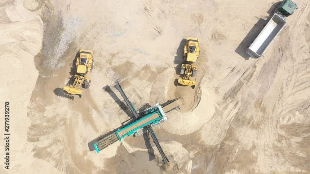 Mining industry. Process of sorting sand on mining conveyor belt. Sand ...