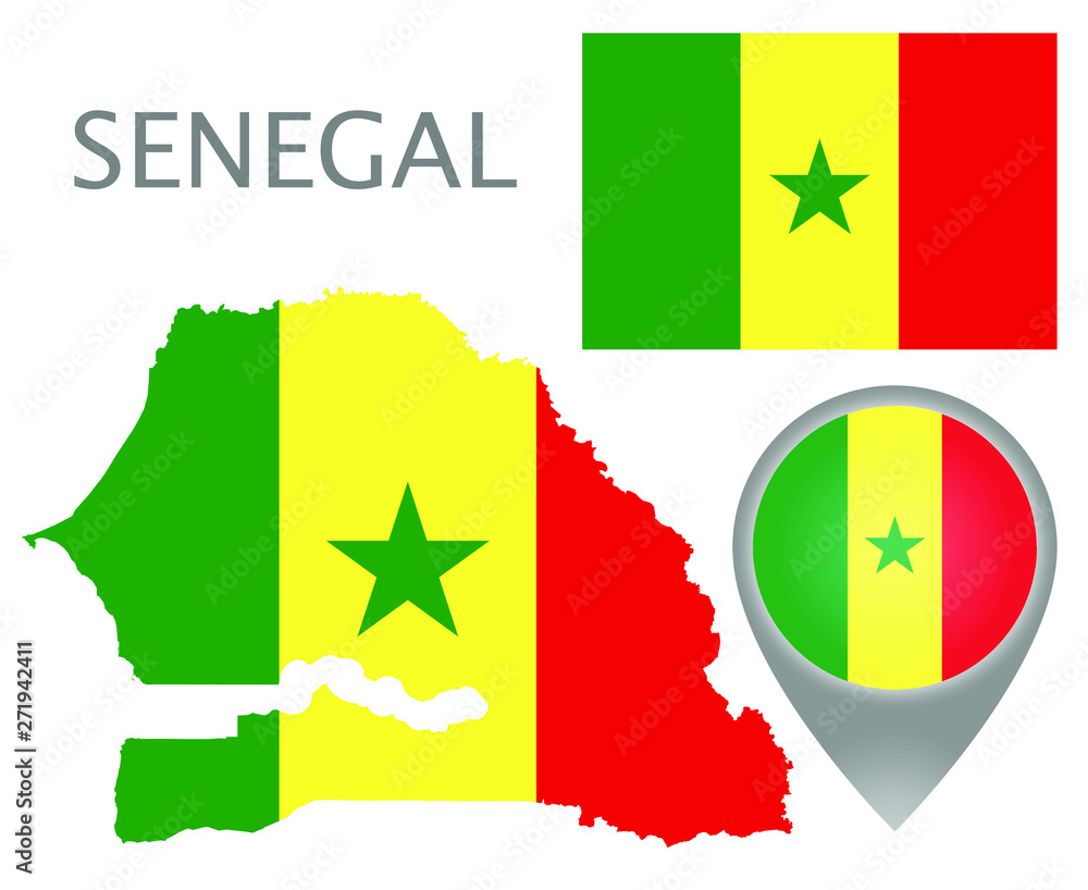 Colorful flag, map pointer and map of Senegal in the colors of the ...