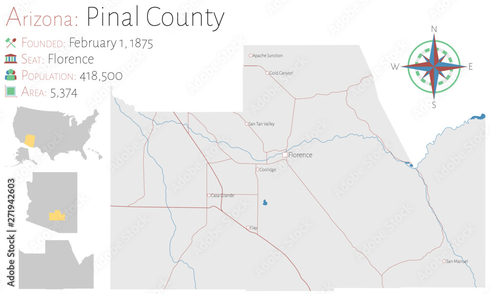 Large and detailed map of Pinal county in Arizona, USA Stock ベクター ...