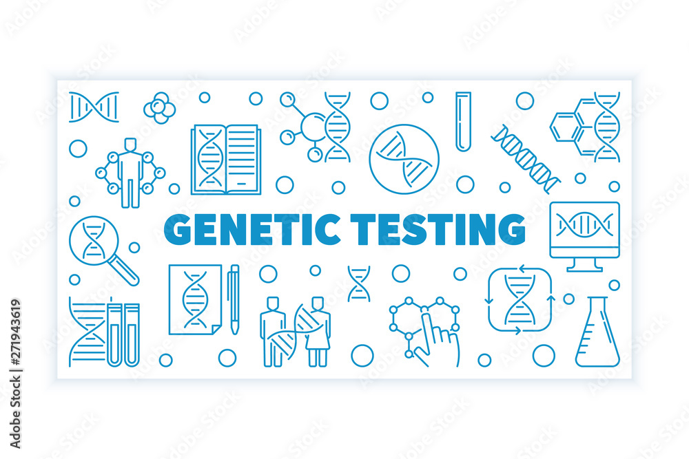 Genetic Testing vector blue outline horizontal banner with white ...
