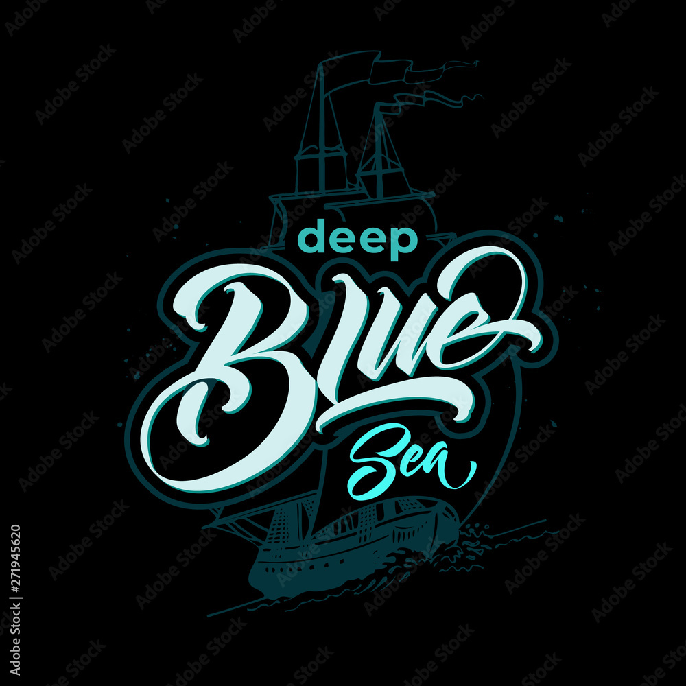 Deep Blue Sea emblem pirates vintage sailing ships in the sea for ...