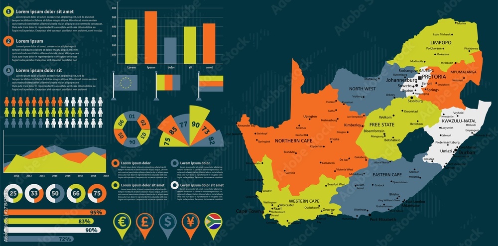 Detailed South Africa map with infographic elements. Vector ...
