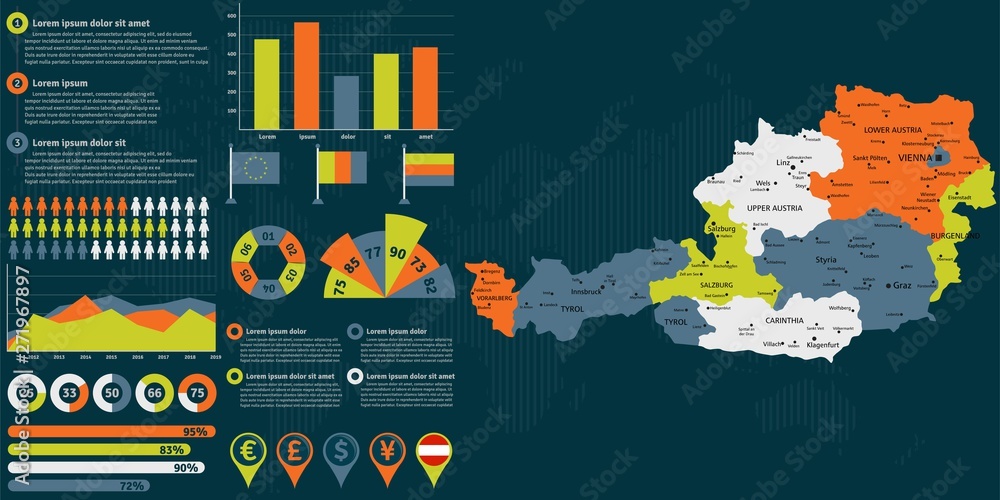 Detailed Austria map with infographic elements. Vector illustration ...