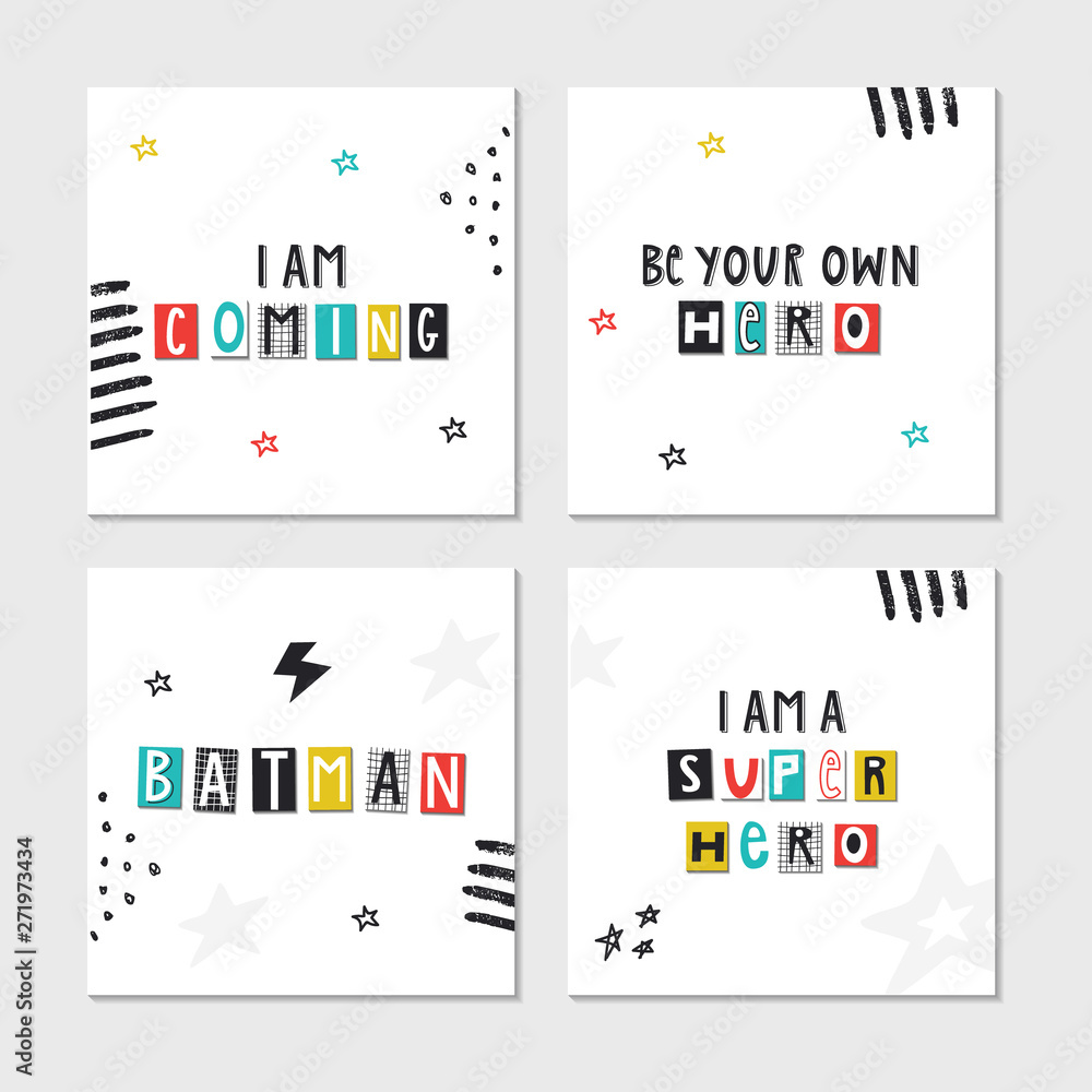 Super Hero - collection of kids cards with cute and fun hand drawn ...