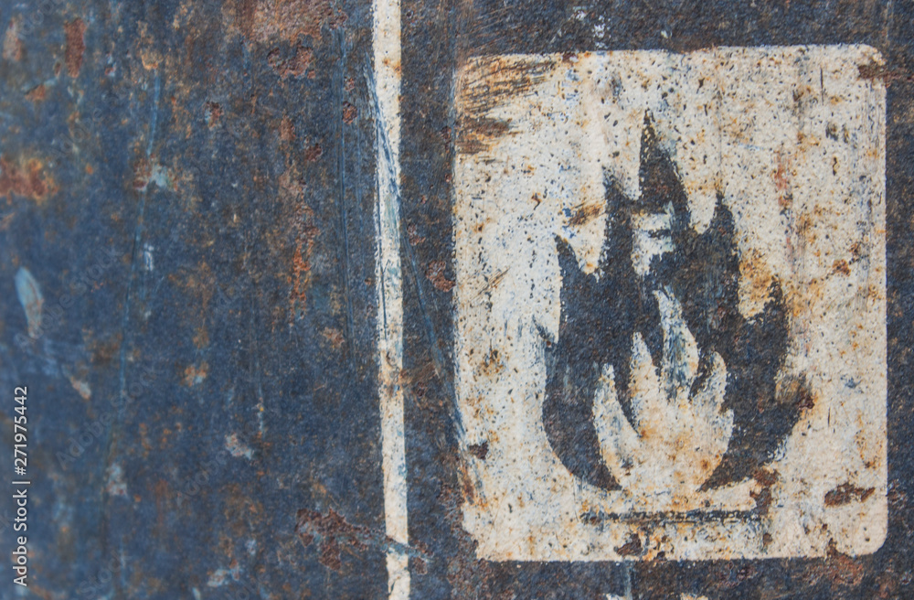 Toxic and flammable label on barrels in outdoor storage yard ...