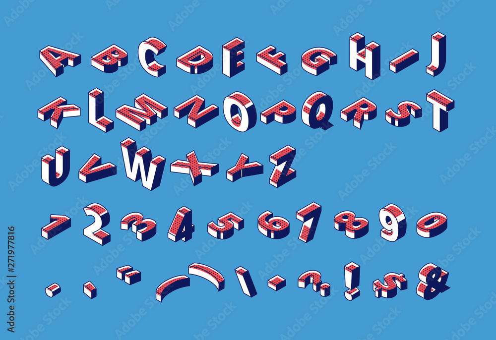 Vetor de Isometric alphabet, abc, numbers and punctuation Uppercase letters, typography font ...