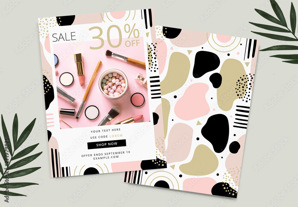 Promotional Sale Card Layout with Abstract Pink and Gold Graphic ...