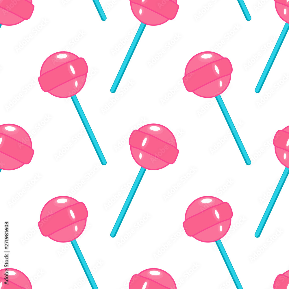 Seamless pattern with pink round lollipops isolated on white background ...