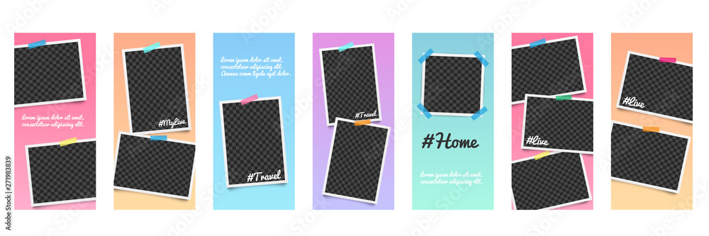 Set of realistic editable templates and photo frames for stories on ...
