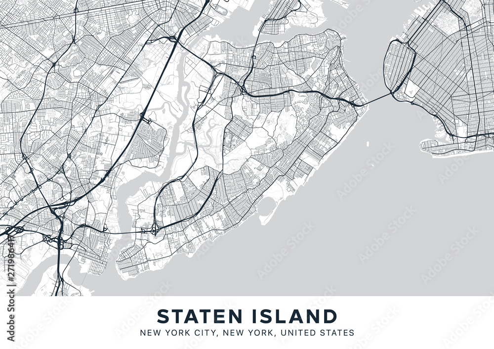 Staten Island map. Light poster with map of Staten Island borough (New ...