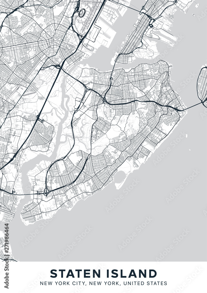 Staten Island map. Light poster with map of Staten Island borough (New ...