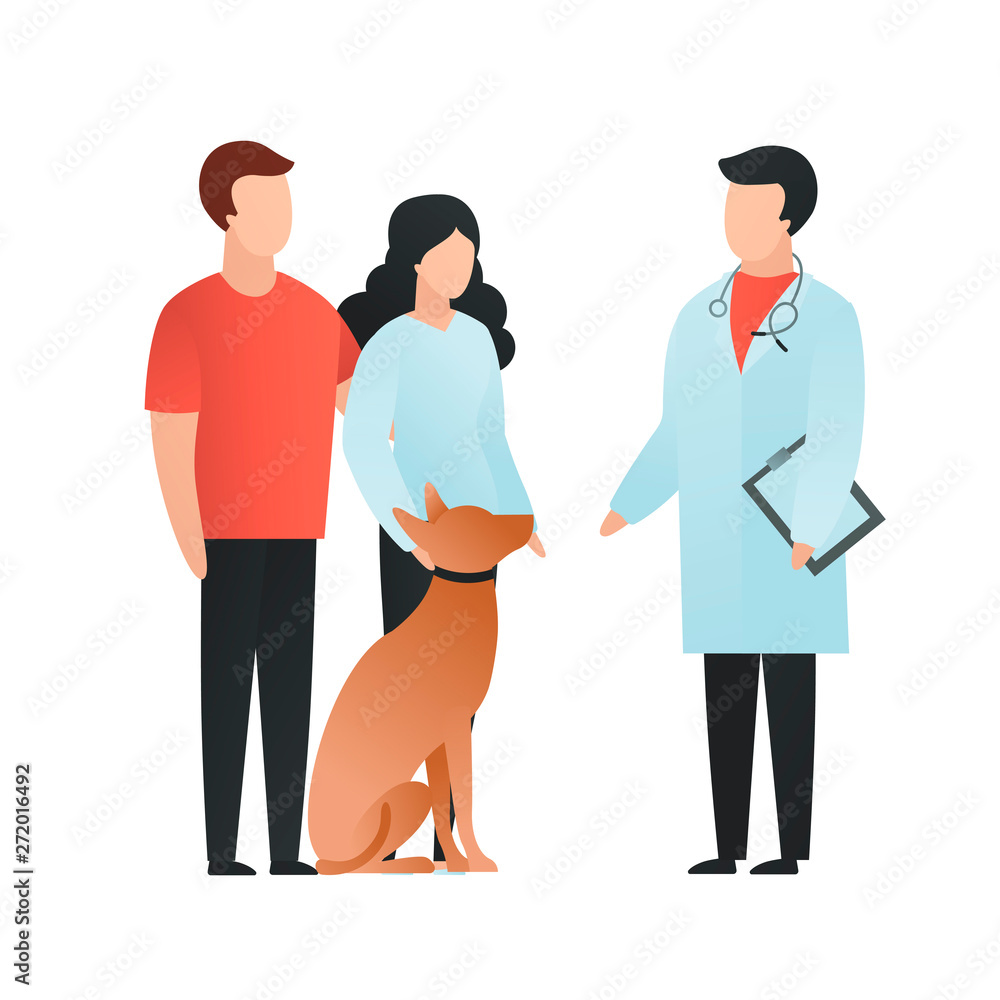 Trendy flat veterinarian character vector cartoon illustration. Couple ...