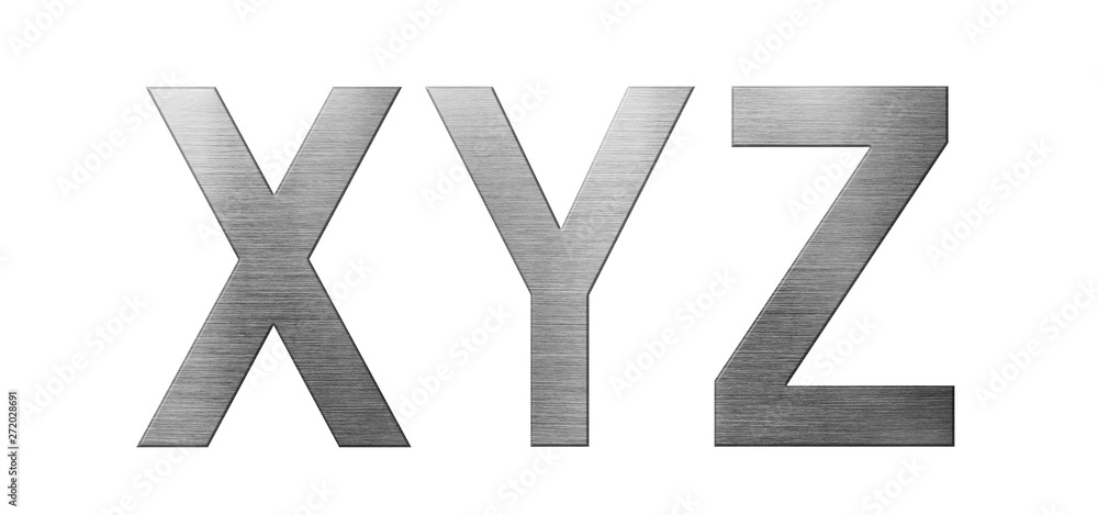 Metal font english alphabet. Letter XYZ from a metal plate isolated on ...
