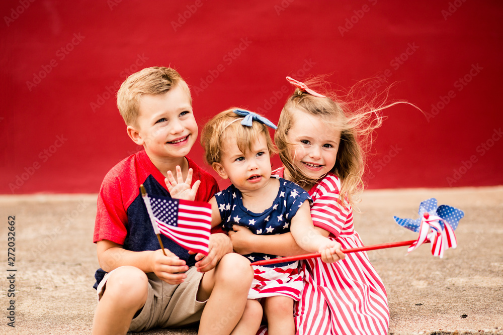 Cute Kids holding mini American flags Stock Photo | Adobe Stock