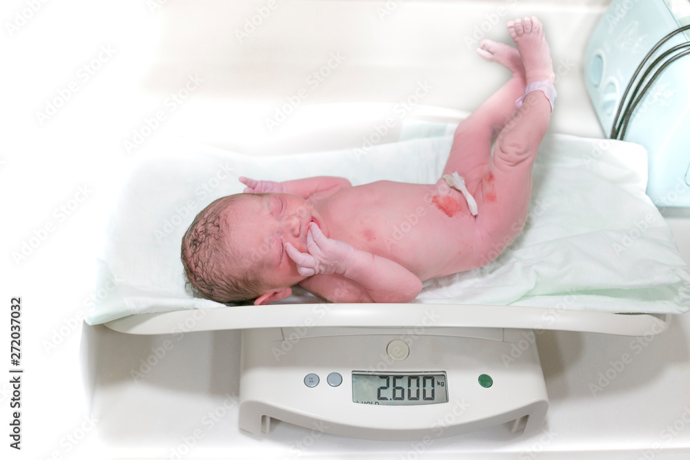 newborn baby weight measurement. In the neonatal department in the ...
