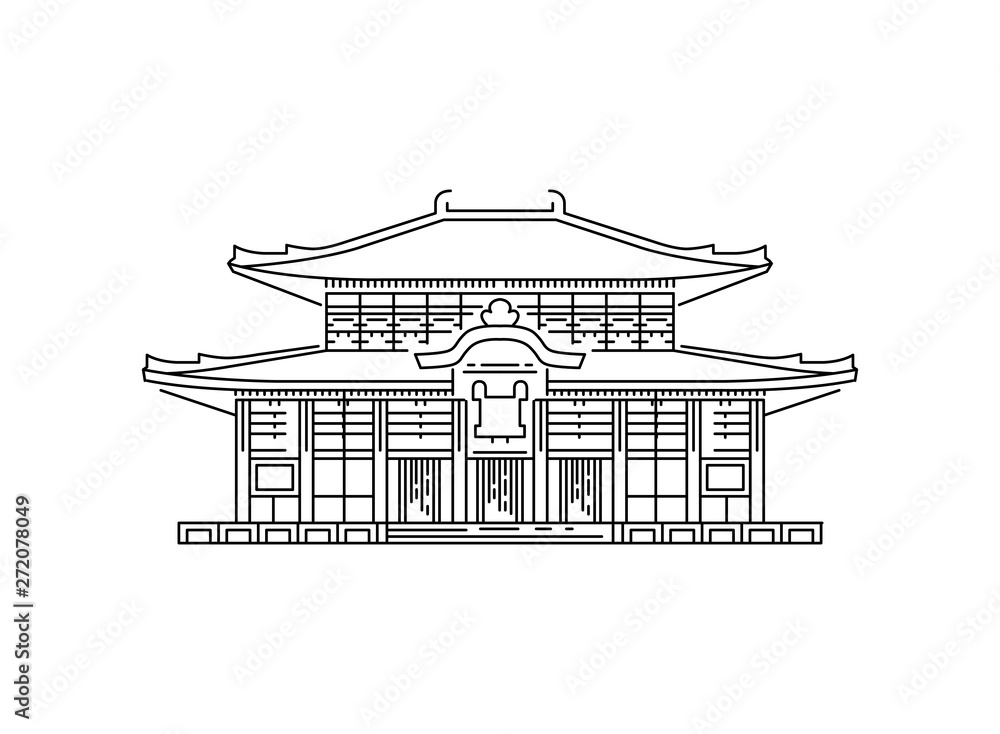 Vector line art style illustration of Japanese traditional building ...