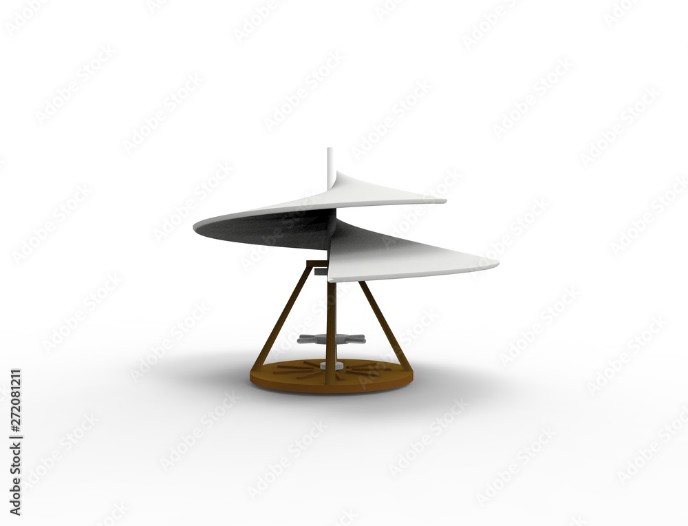 3d rendering Leonardo Da Vinci airscrew aerial screw isolated in white ...
