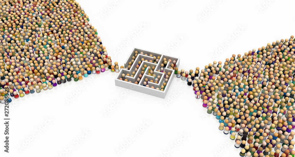 Cartoon Crowd, Labyrinth Bottleneck Stock Illustration | Adobe Stock