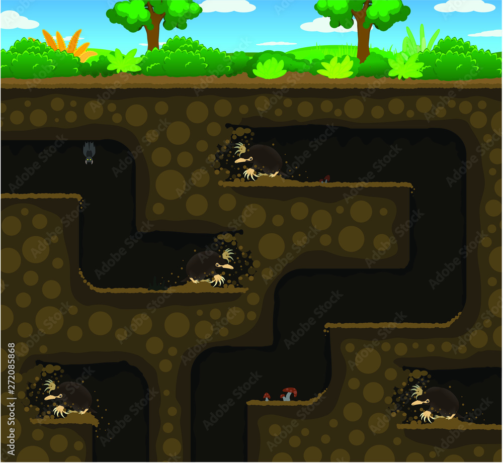 Moles Dig Underground Cartoon Stock Vector | Adobe Stock