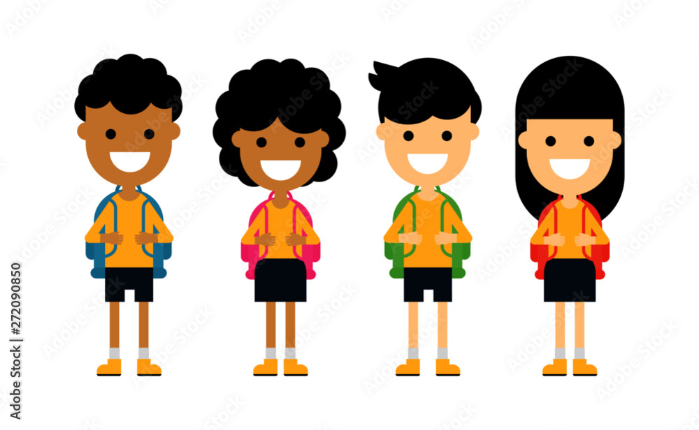 set of happy Cute School kids. back to school. funny cartoon character ...