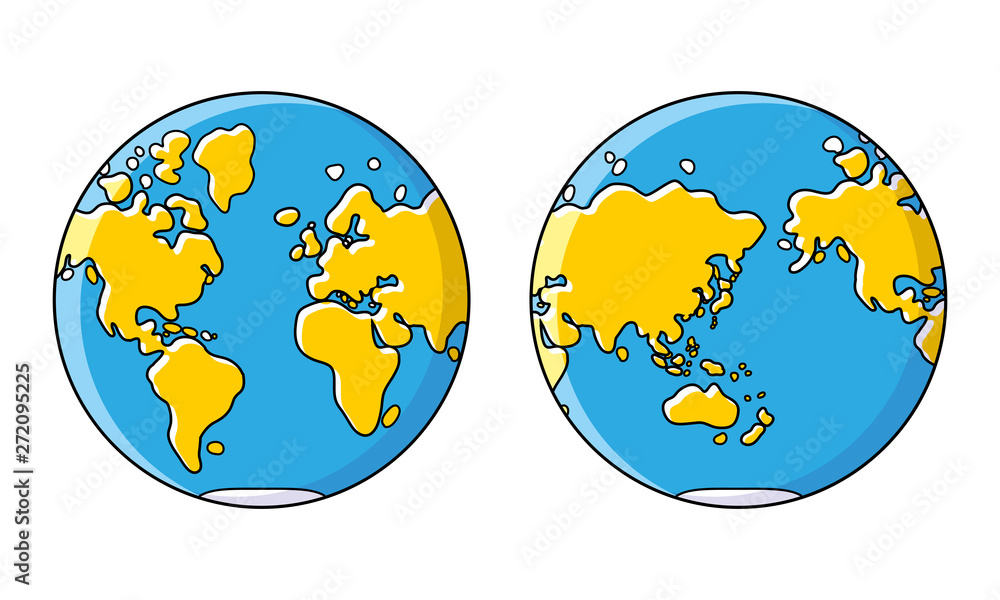 Planet Earth, world map, western and eastern globe hemisphere. Stock ...