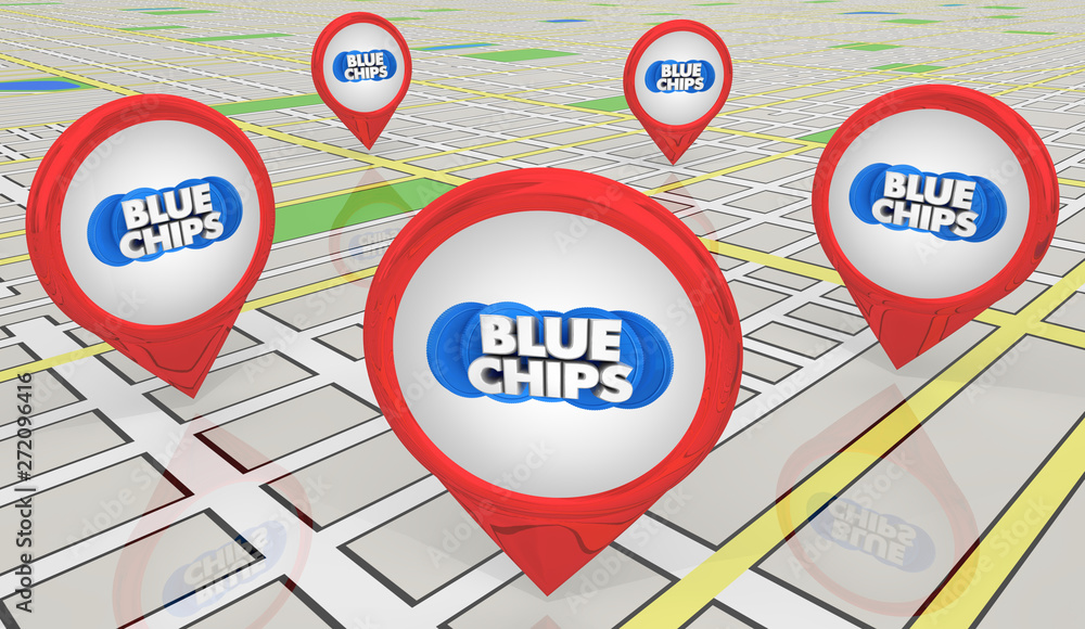 Blue Chips Top Priority Company Goal Map Pins Locations 3d Illustration ...