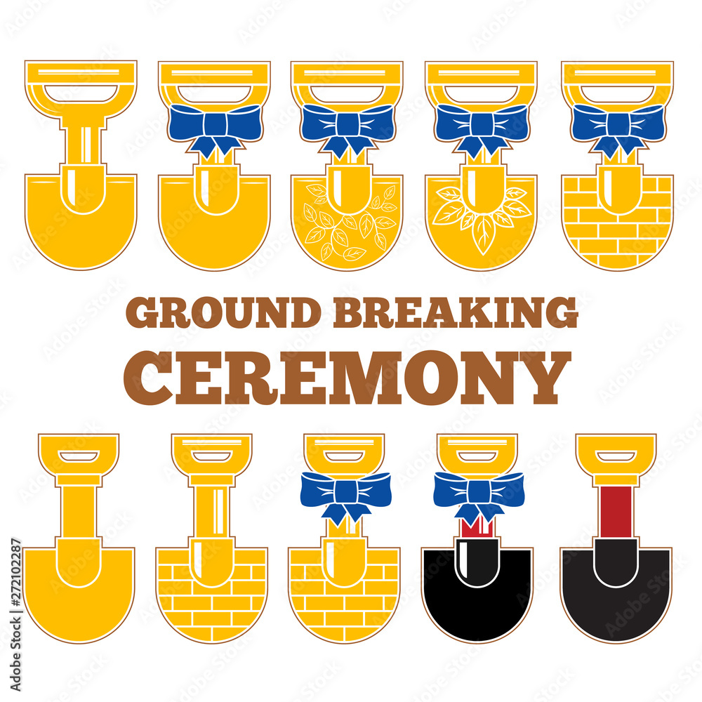 Ground Breaking Ceremony symbols set of shovels vector illustration ...