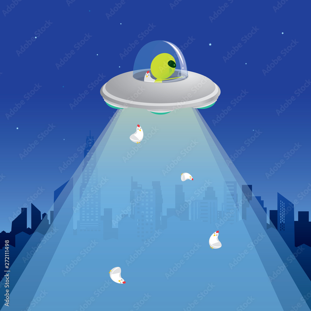 Cartoon alien and ufo abducts chicken. Vector illustration Stock Vector ...