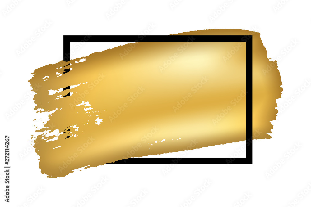 Gold brush in black square frame isolated white background. Golden ...