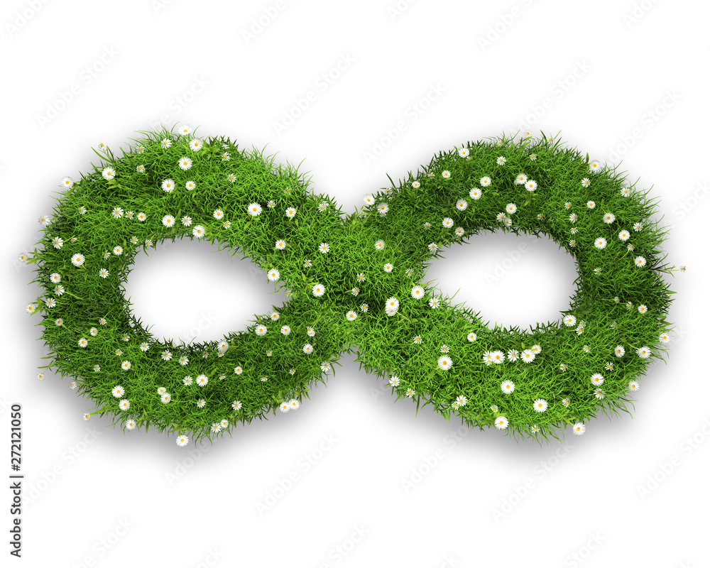 3D grass and daisies in an infinity symbol shape Stock Illustration ...