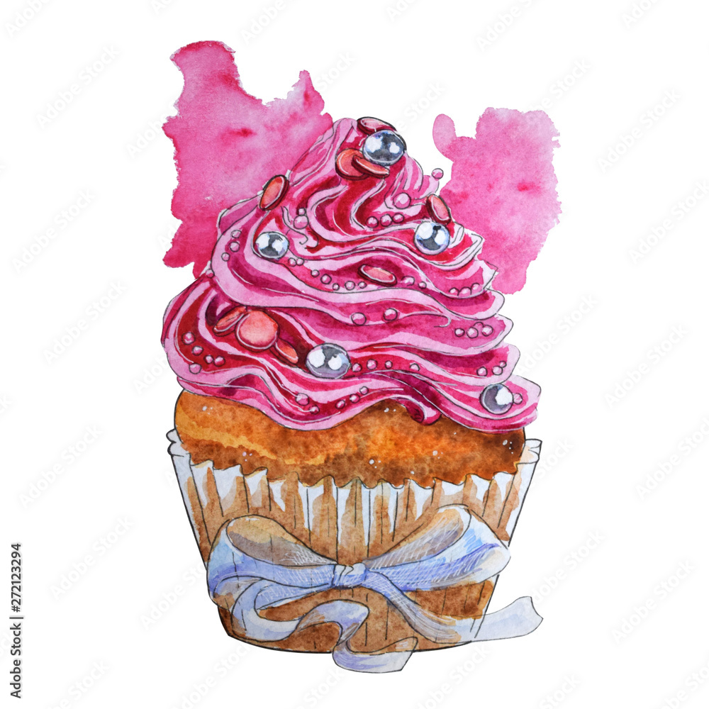 Hand painted watercolor cupcake. Stock Illustration | Adobe Stock