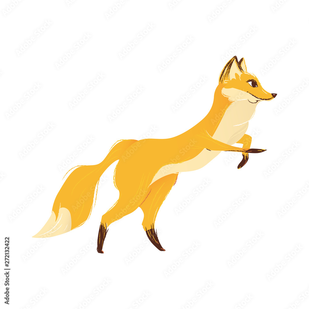 Cartoon forest wild animal the fox in a jump flat vector illustration ...
