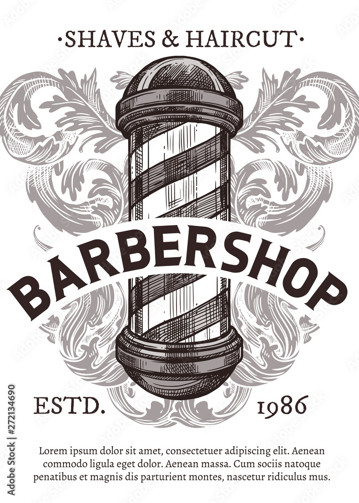 Hand drawn vector poster with barbershop signboard. Barber shop design ...