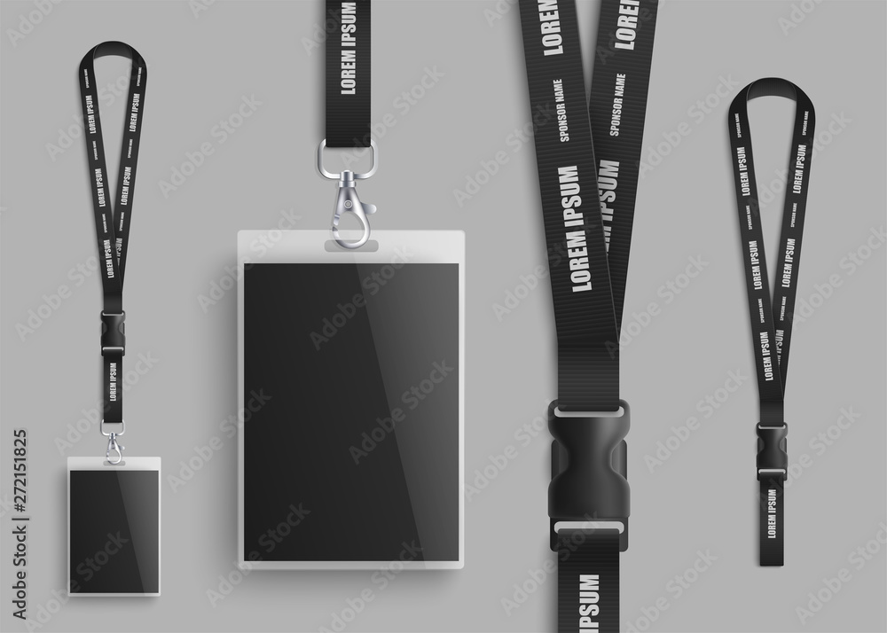 Realistic ID card mockup with blank photo and name identification badge ...