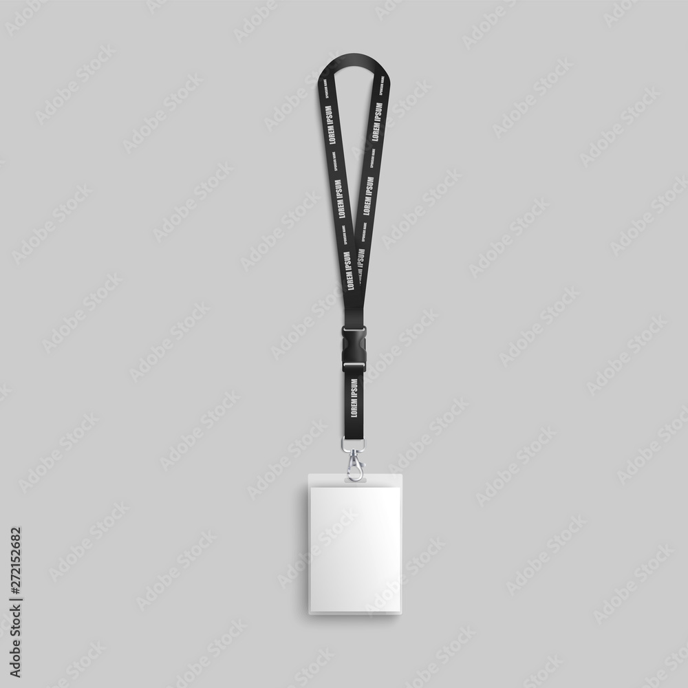 Badge or plastic identification card with ribbon 3d mockup vector ...