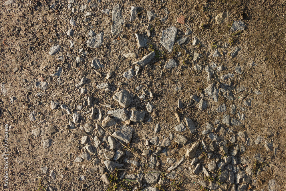 Ground road with fine gravel View from the top. Close-up Background ...