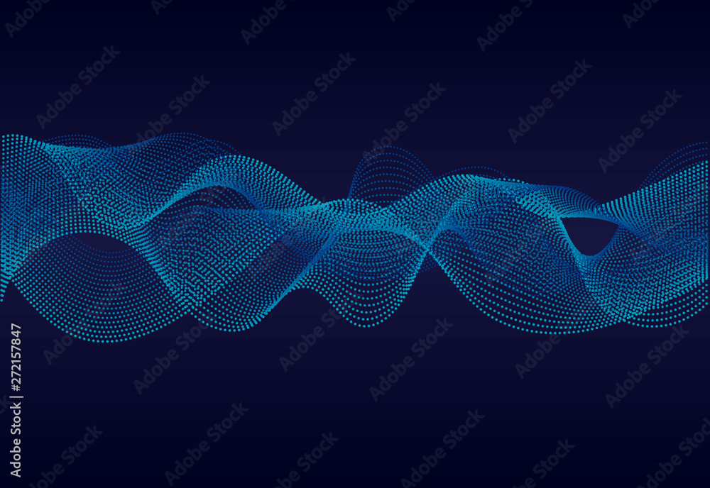Abstract wavy lines surface on dark blue background. Soundwave of lines ...