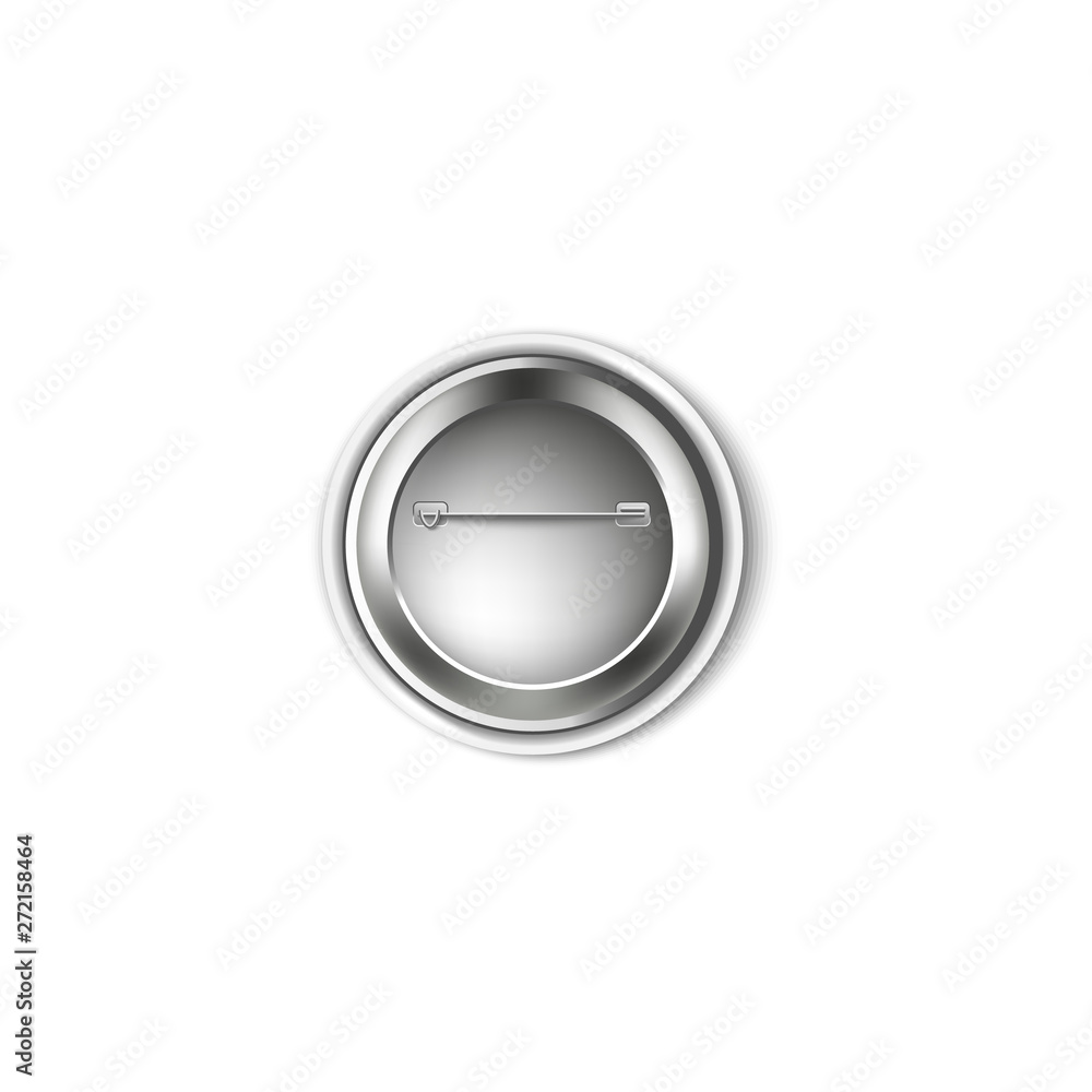 Metal pin button back view 3d realistic vector illustration mockup ...