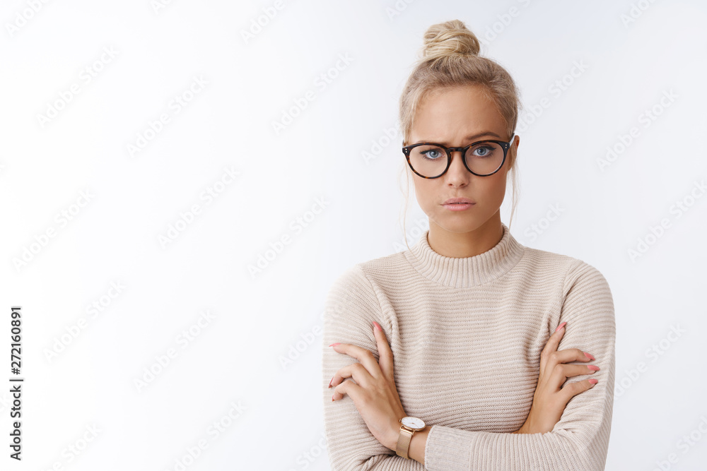 Woman showing disbelief looking suspicious not believing single word ...