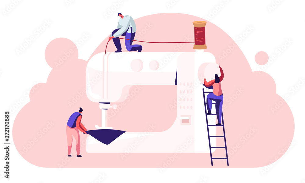 Sewer Characters in Process of Garment Creation, Dressmakers Seamstress ...