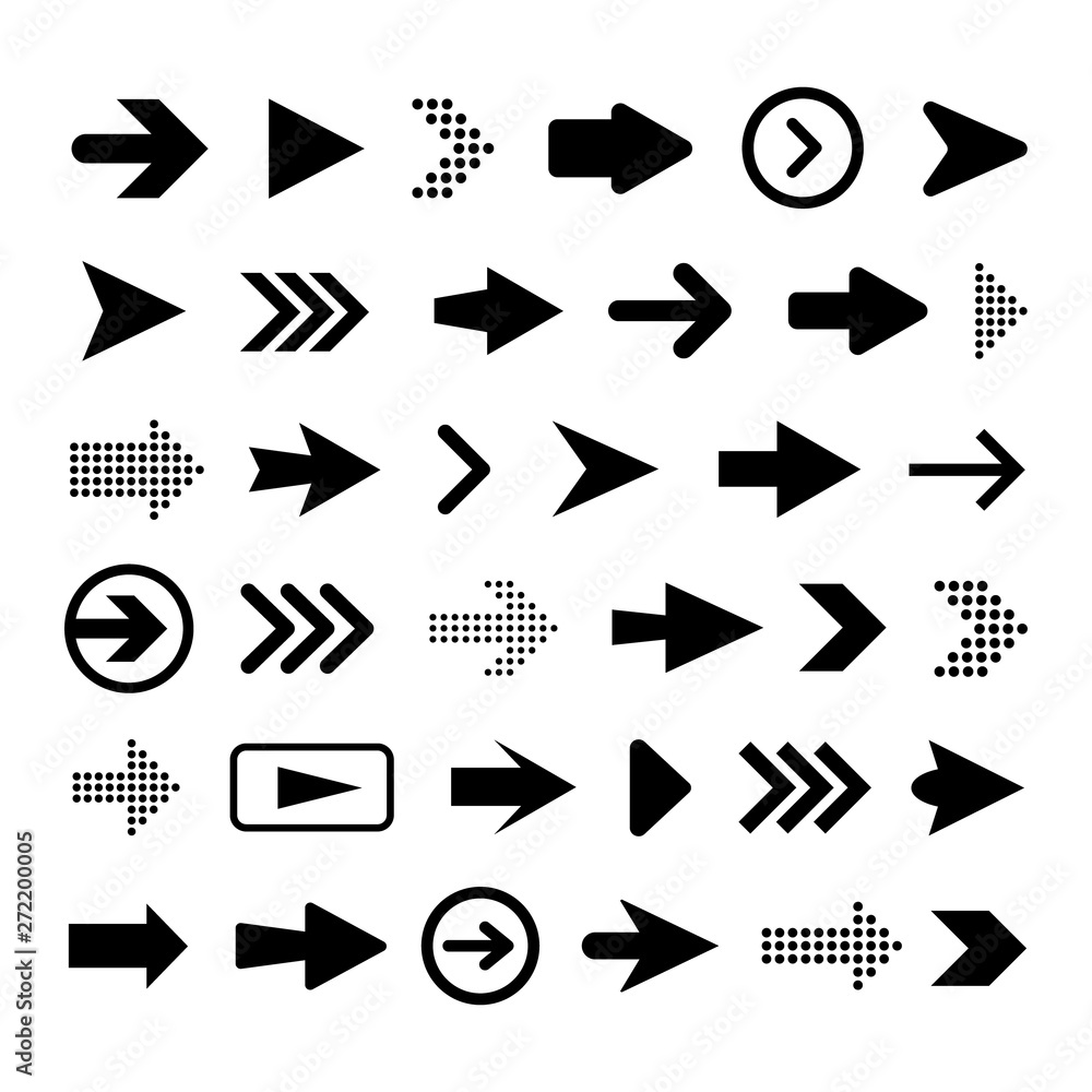 Set of flat arrows isolated on white background. Vector arrows icons ...